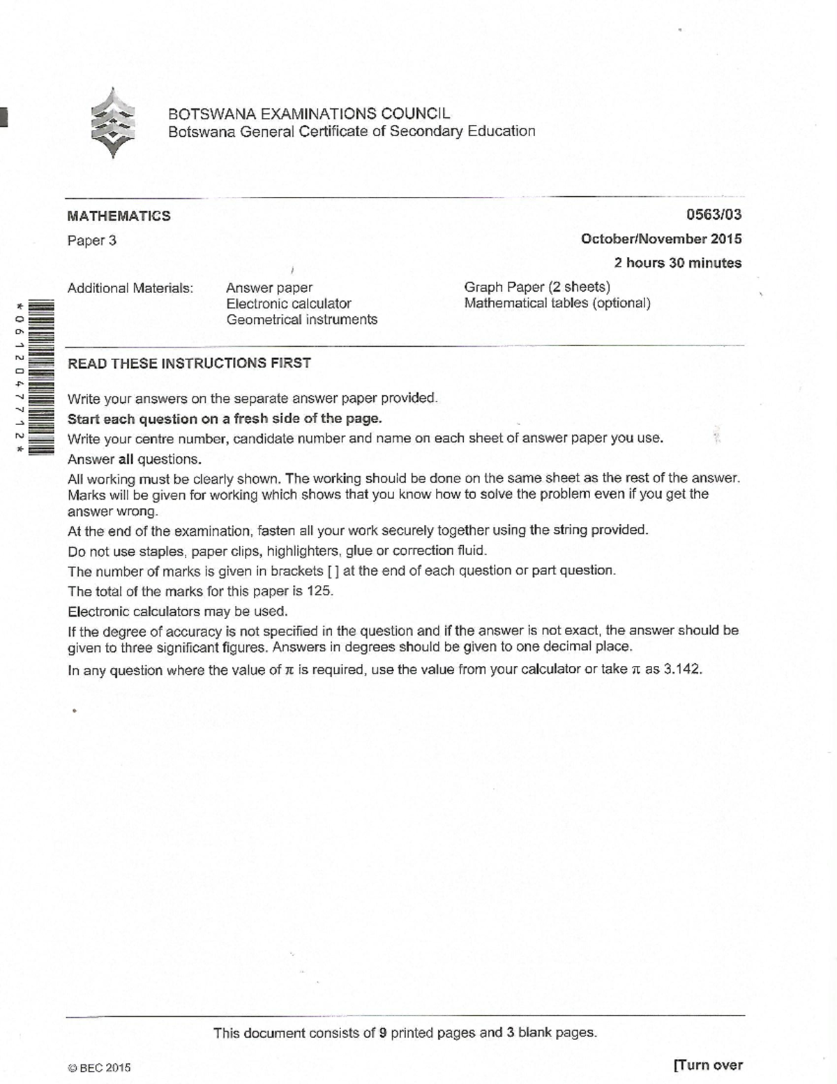2015 BEC Mathematics Paper 3 Exam - Detailed Solutions and Analysis ...