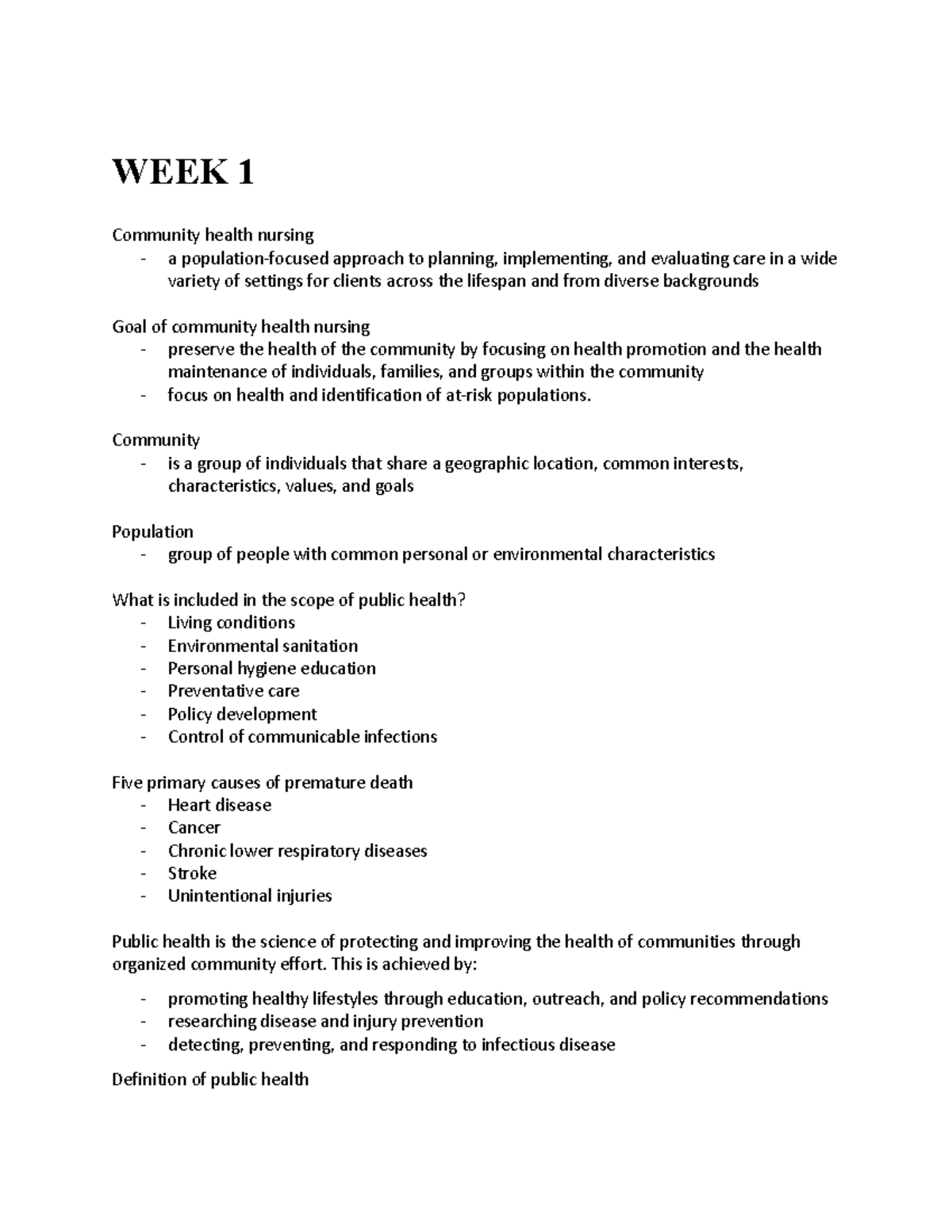 Edapts weeks 1-3 - edapt - WEEK 1 Community health nursing - a population-focused approach to ...