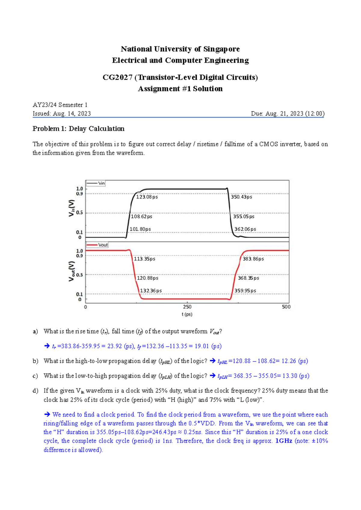 CG2027 Digital Circuits Assignment 1 Solution - Delay Calculations ...