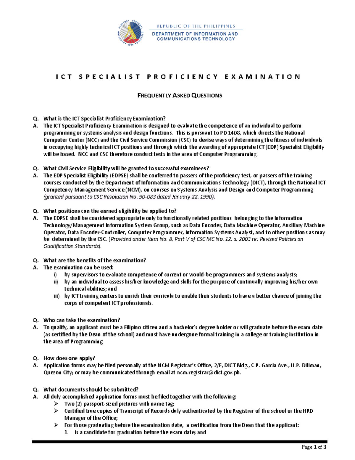 2017 ICT Specialist Proficiency Exam: FAQs and Application Details ...