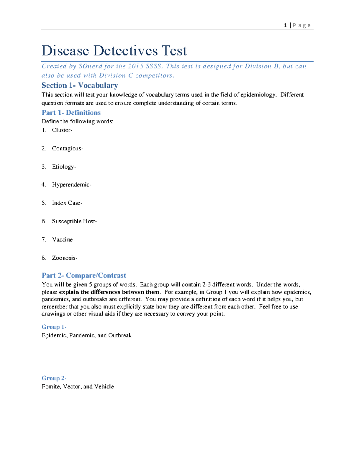 Disease Detectives Test Notes (Div B) - SSSS by SOnerd - Studocu