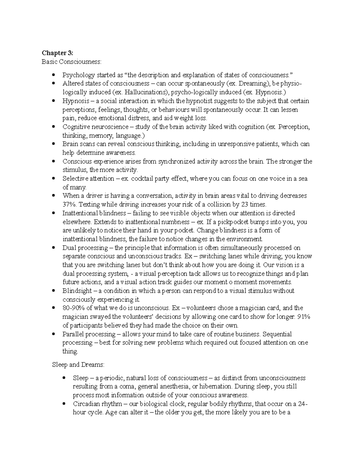 Psychology 101: Chapter 3 - Consciousness and Sleep Overview - Studocu