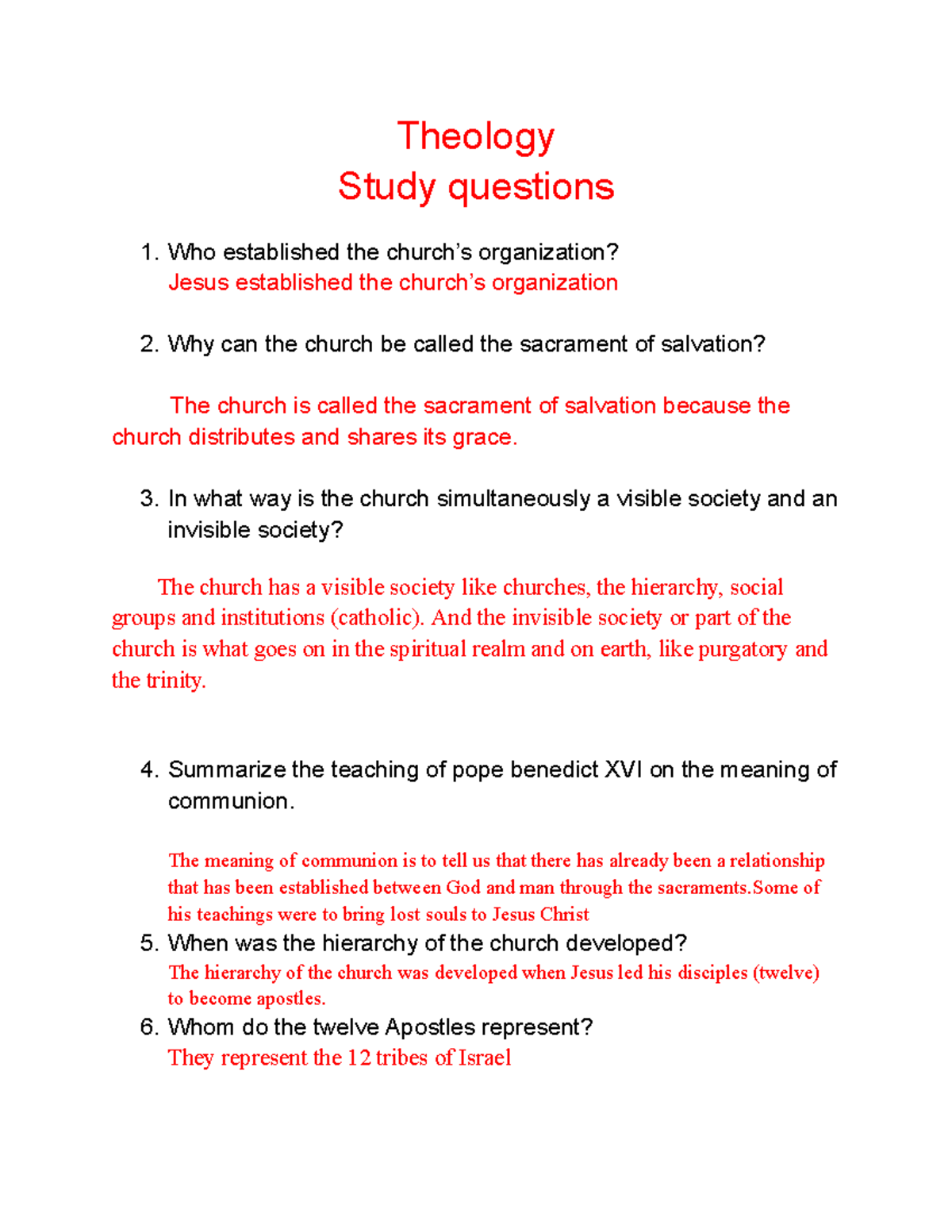 Theology Study Questions: Church, Salvation, and Magisterium Insights ...