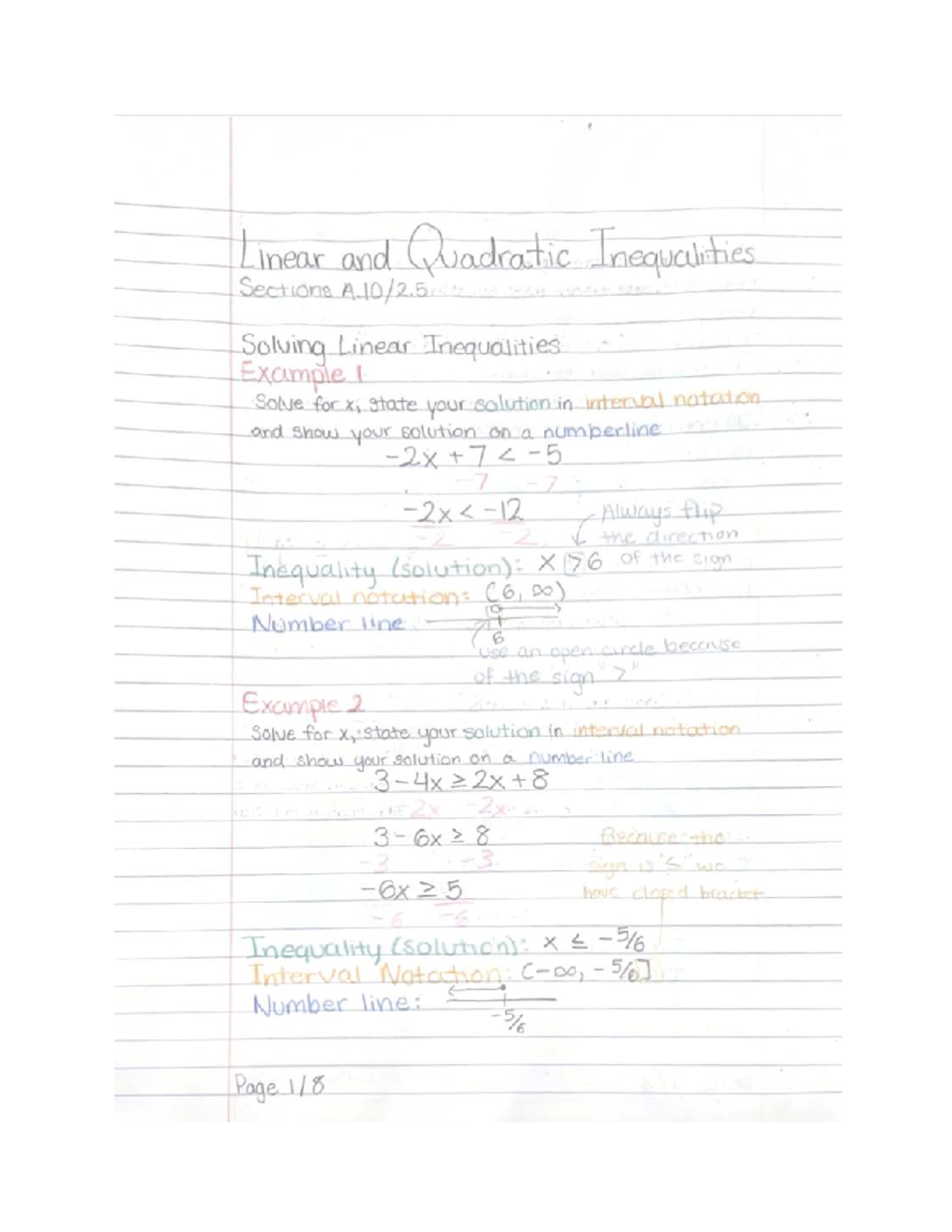 Linear and Quadratic Inequalities: Solving Techniques and Examples - Studocu