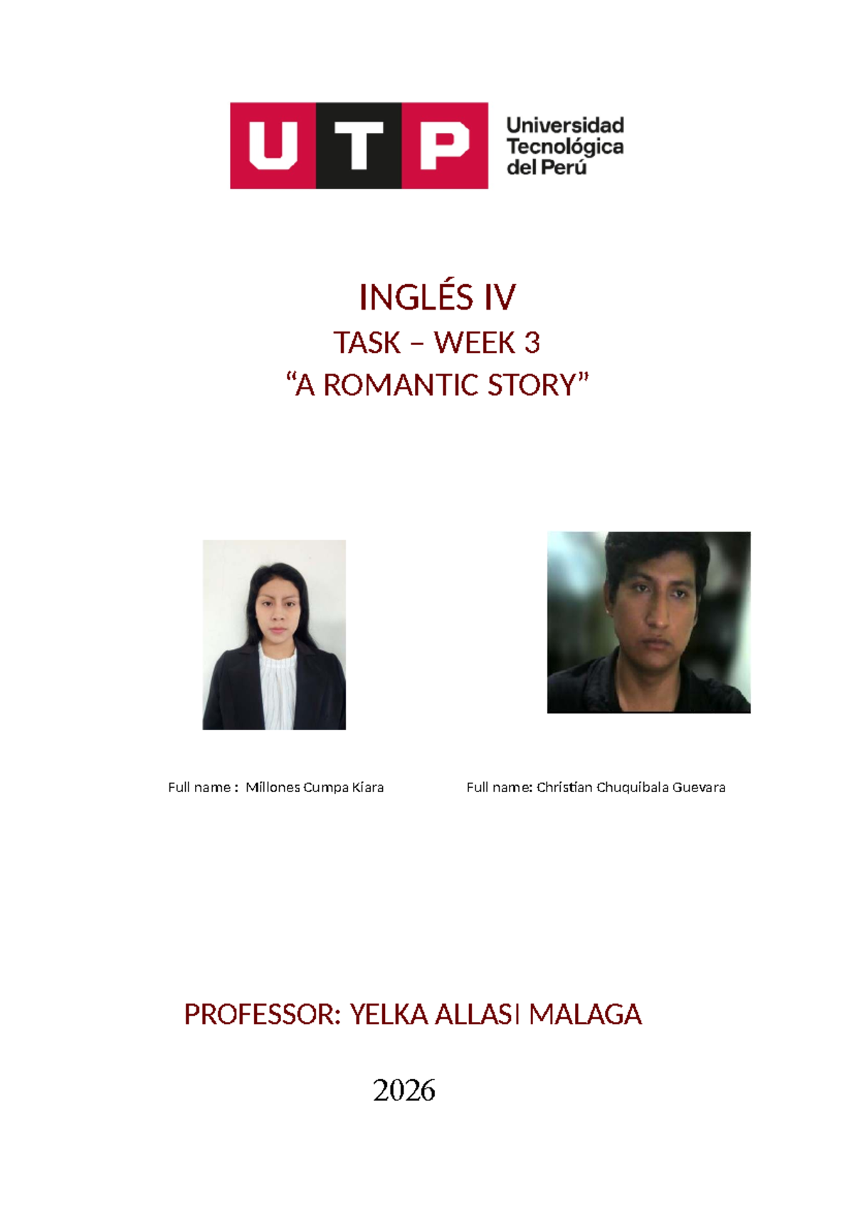 INGLÉS IV - Week 3 Task: A Romantic Story (EJERCICIOS) - Studocu