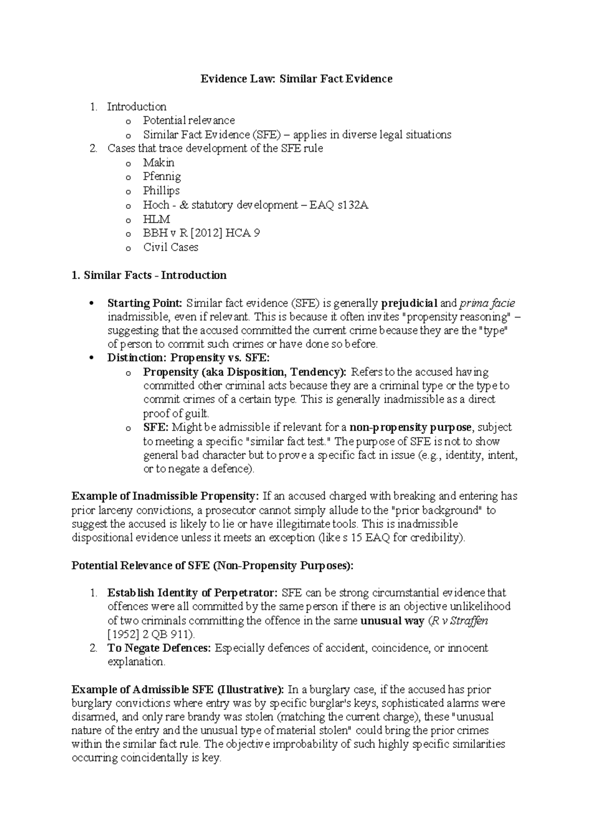 Evidence Law: Character & Similar Fact Evidence Overview (EAQ) - Studocu