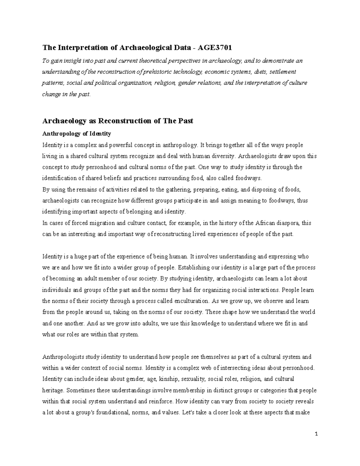 AGE3701 Final Exam Notes: Archaeology, Identity, and Cultural Heritage ...