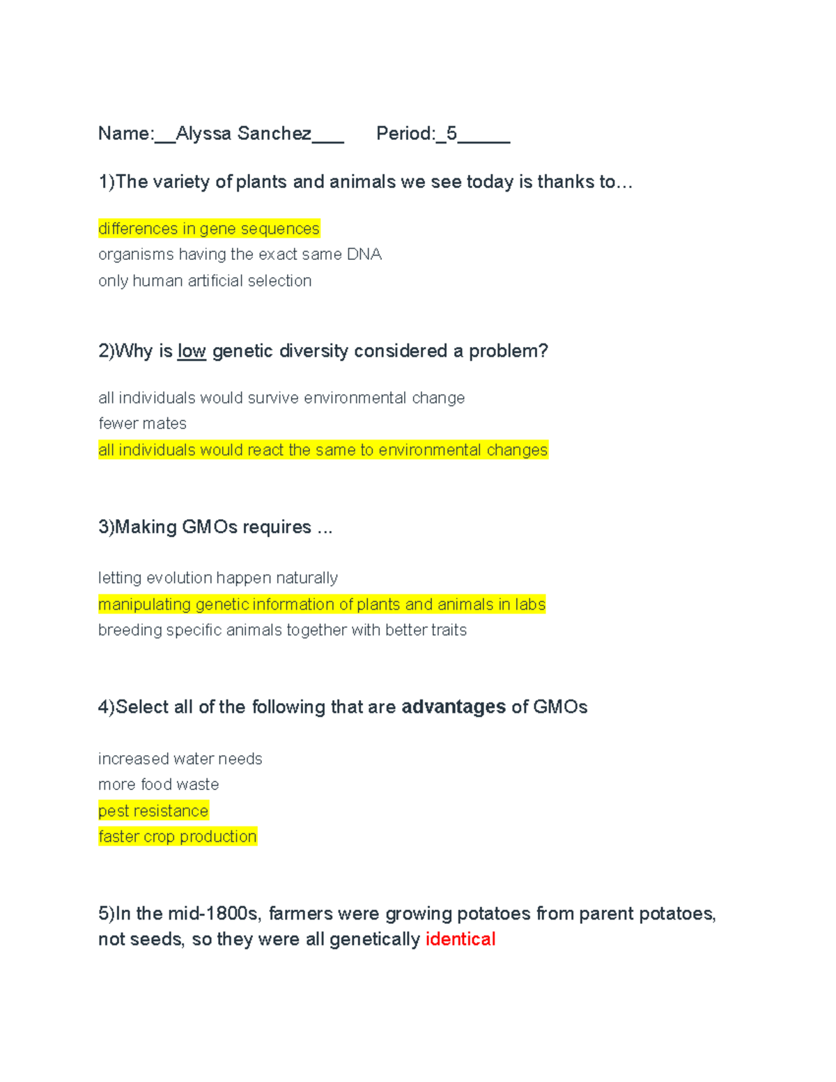 GMO 101: Challenging Evolution & Genetic Diversity Questions - Studocu