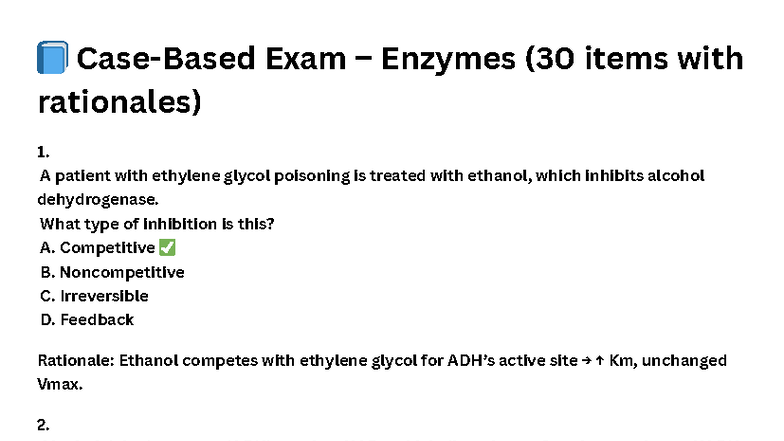 Case Study Exam: Enzymes (30 Items with Rationales) - Studocu