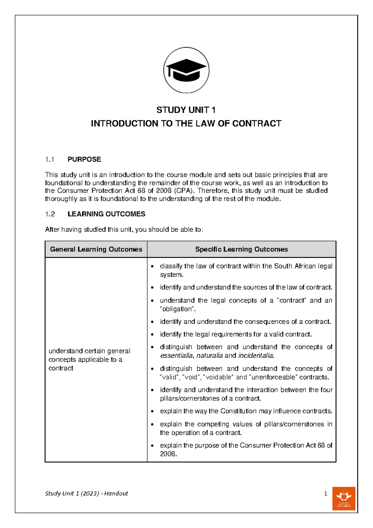 Unit 2 - Basis of a Contract (Handout) - STUDY UNIT 2 BASIS OF A ...