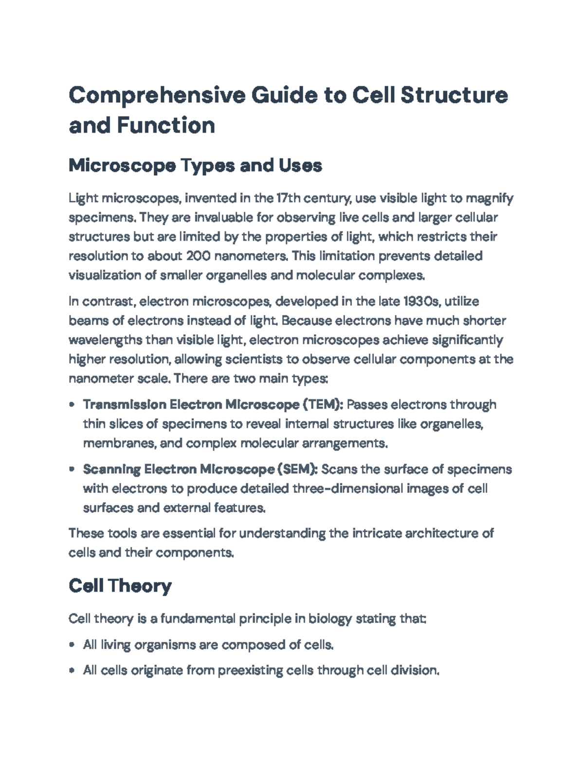 Comprehensive Overview of Cell Structure & Function (BIO 101) - Studocu