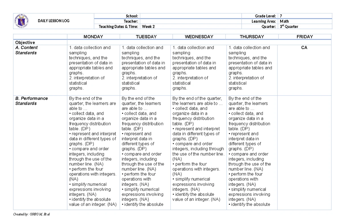 Math 7 Q3 8 - Graphical data - DAILY LESSON LOG School: Grade Level: 7 ...