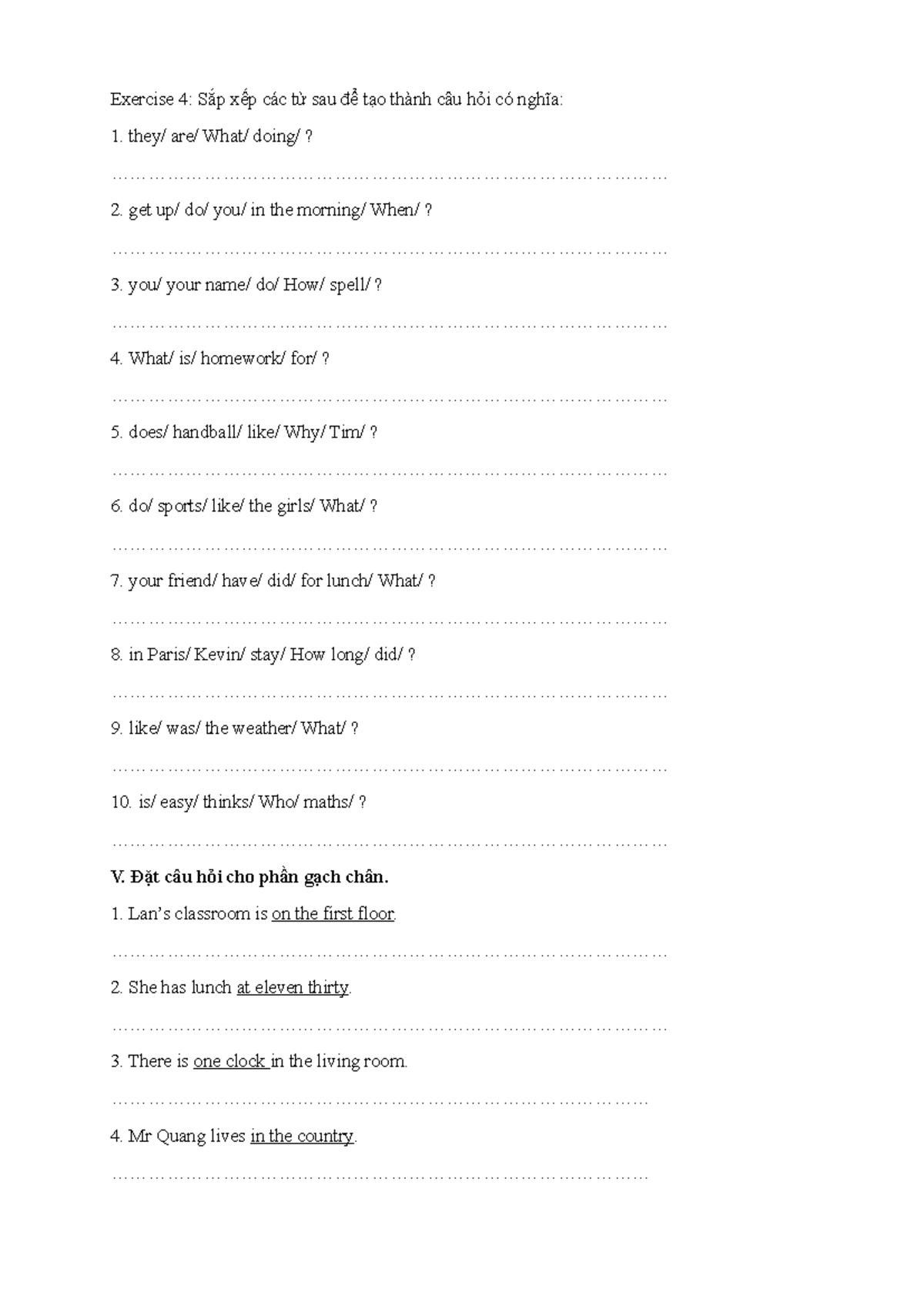 Wh-Questions Exercise: Grade 6 Language Practice - Studocu