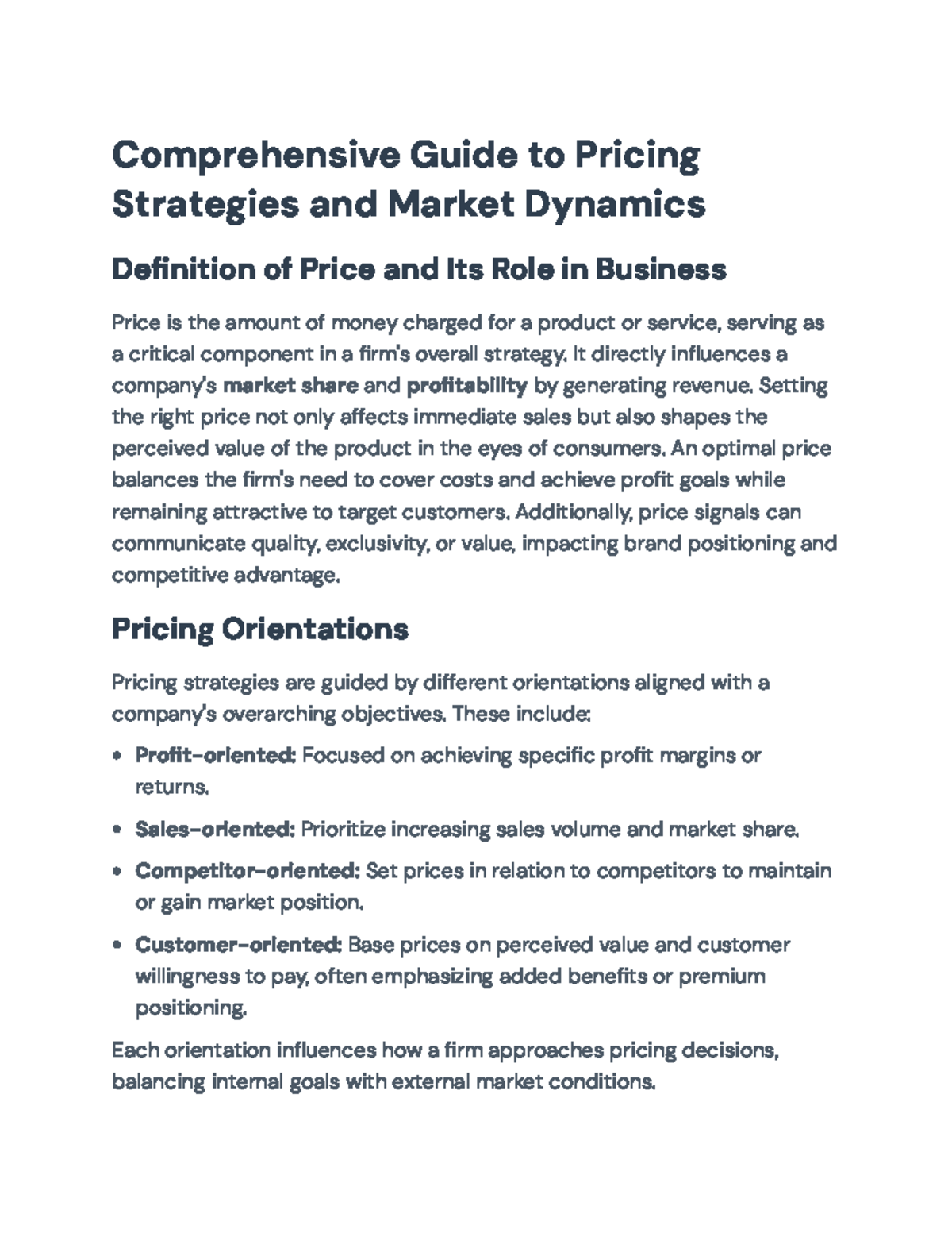 Comprehensive Overview of Pricing Strategies and Market Dynamics - Studocu