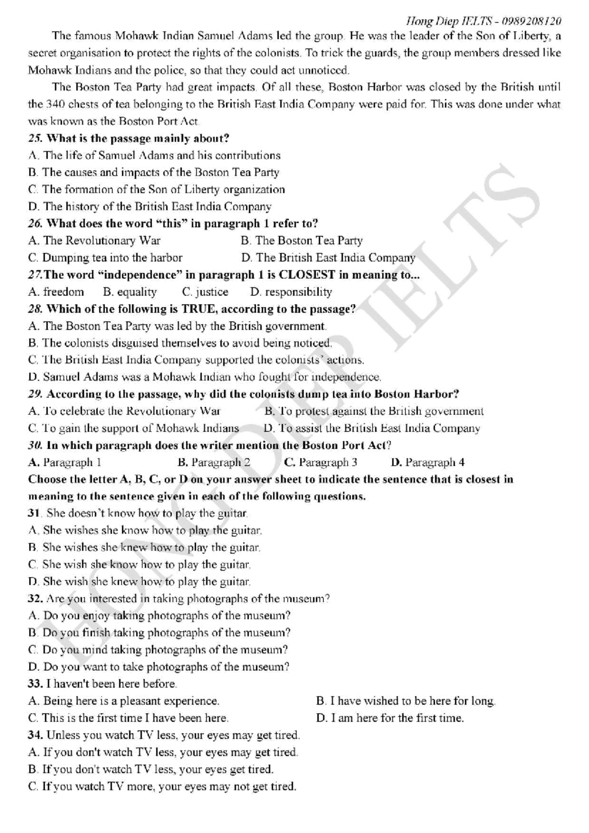 IELTS 0989208120: The Boston Tea Party and Its Impacts - Studocu