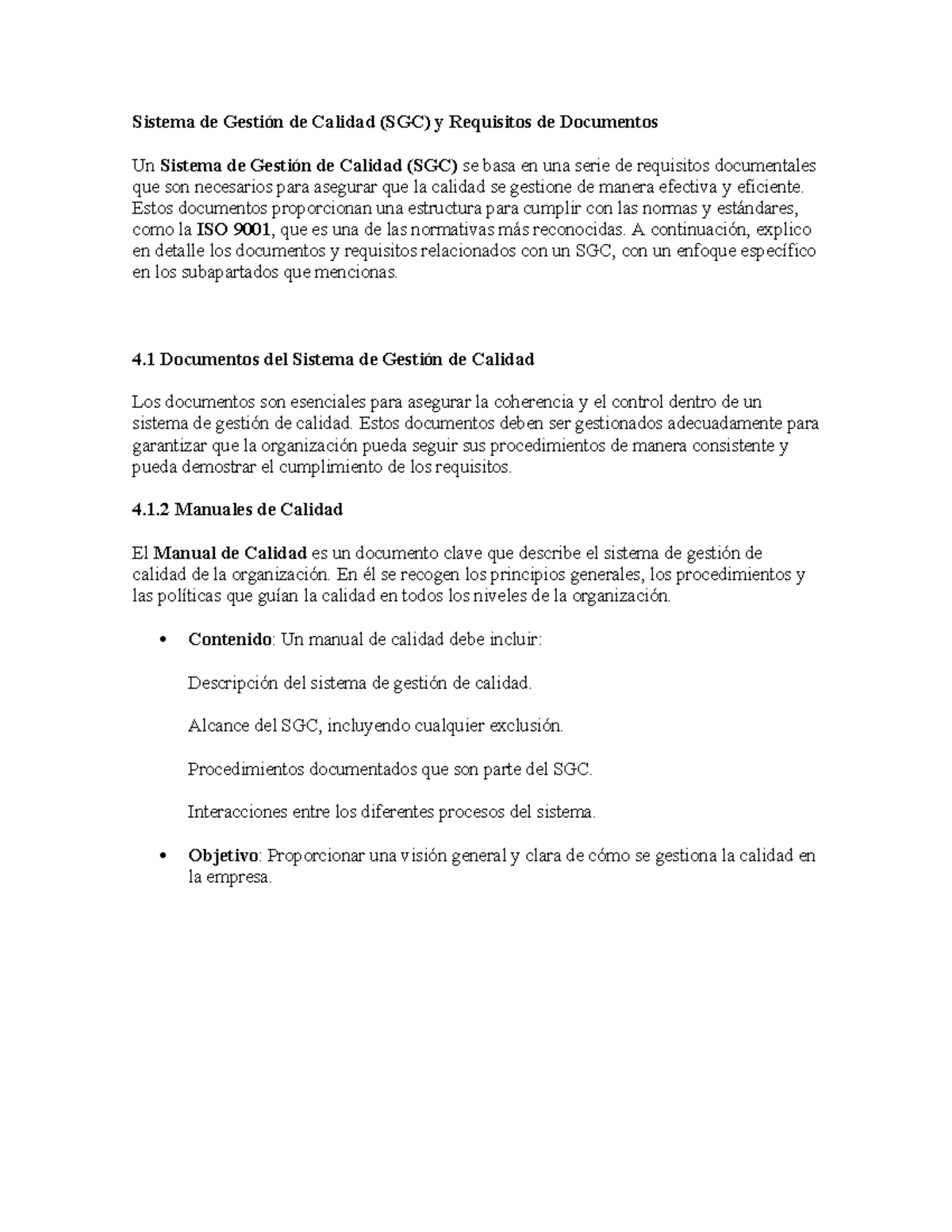 SGC: Requisitos Documentales y Control en Gestión de Calidad - Studocu