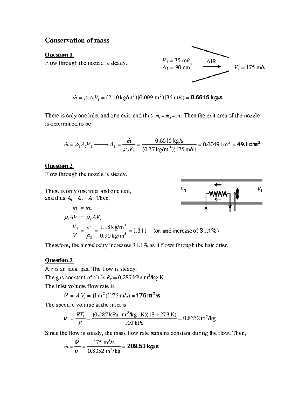 Conservation of Mass: Solutions for Fluid Flow Exercises (ENGR 101 ...
