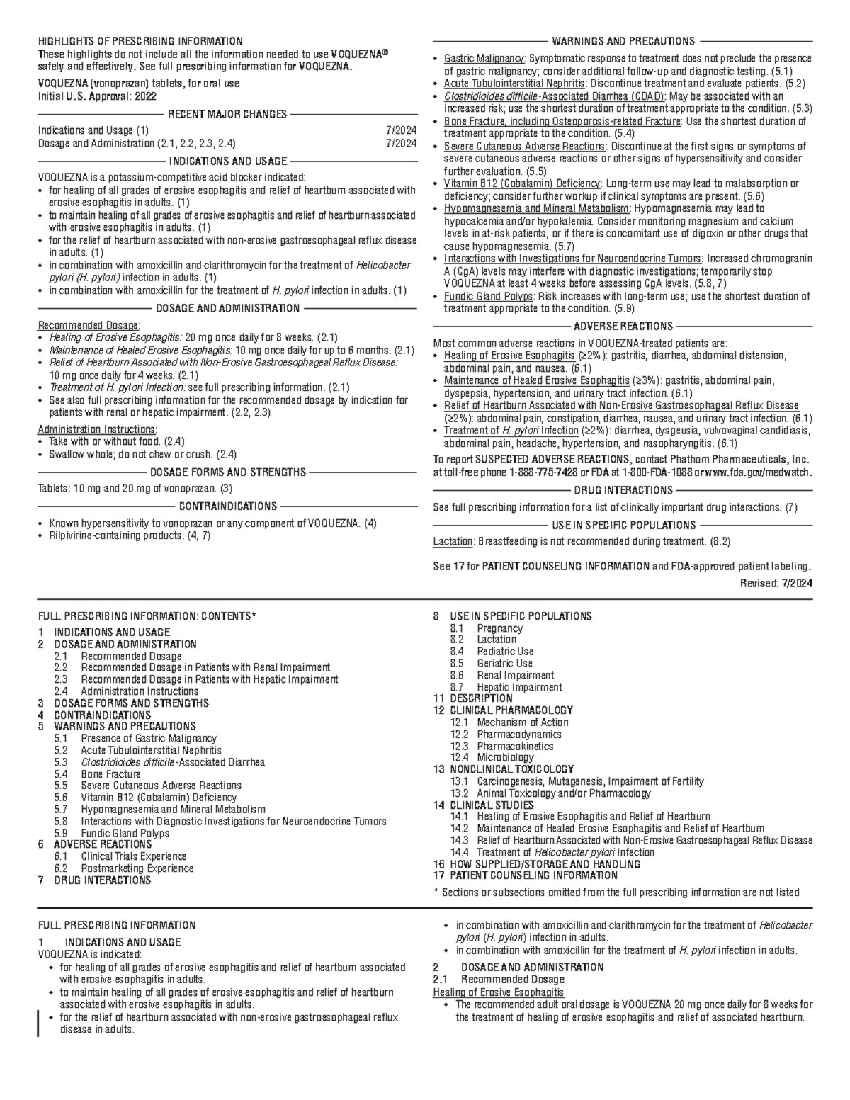 VOQUEZNA® Tablets Prescriber Info: Indications & Dosage Guidelines ...