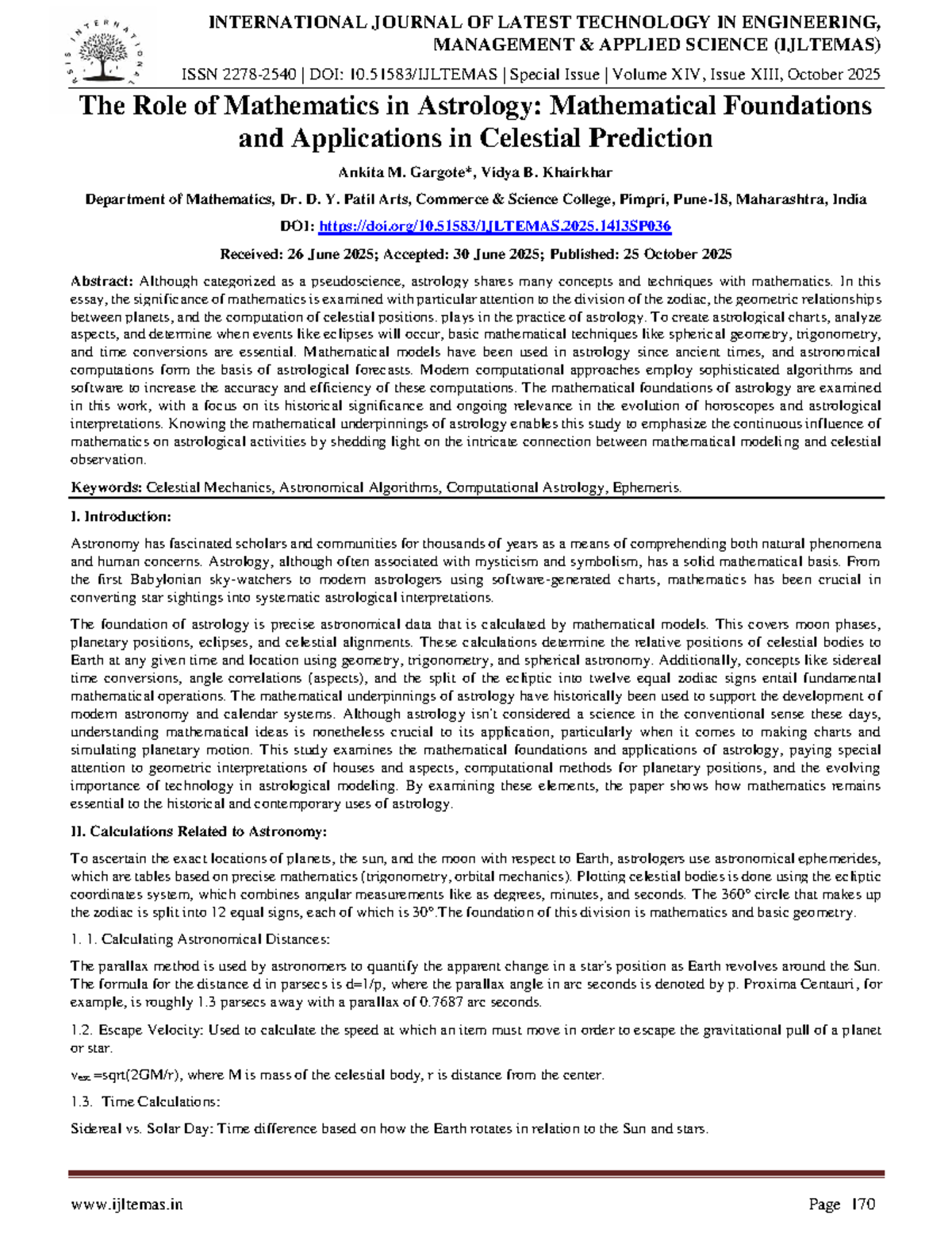 The Role of Mathematics in Astrology: Foundations & Applications - Studocu