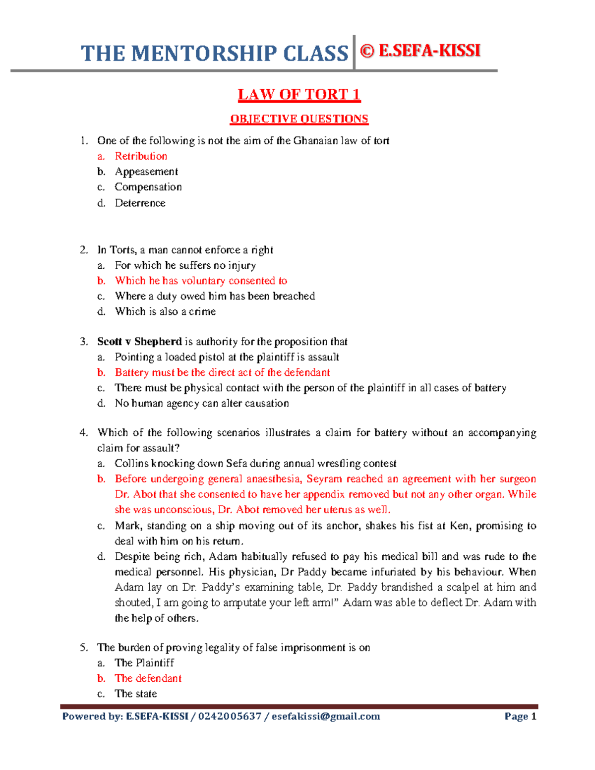 Law of Tort (Tort 101) - Tutorial Questions & Case Analysis - Studocu