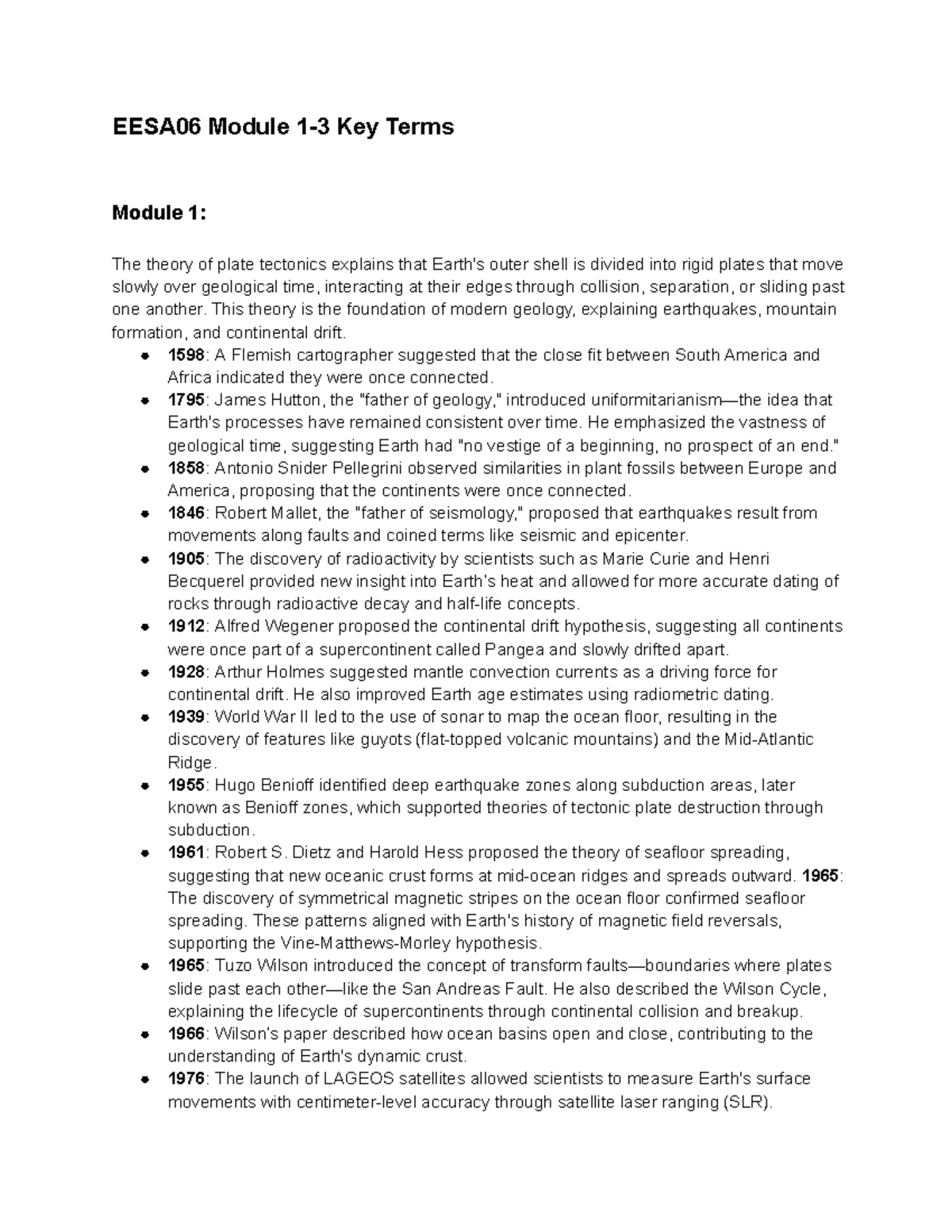 EESA06 Module 1-3 key terms: Understanding plate tectonics and Earth's ...
