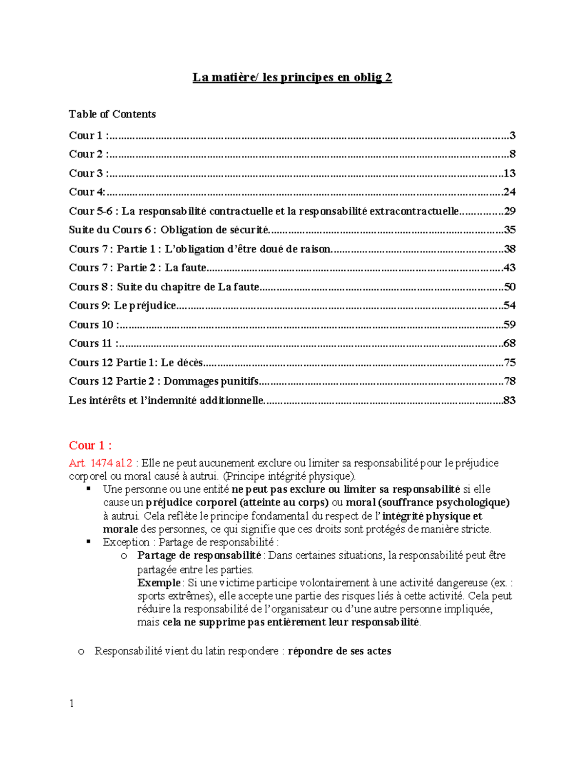 Principes en Obligation 2 : Notes de Cours et Résumé des Cours - Studocu