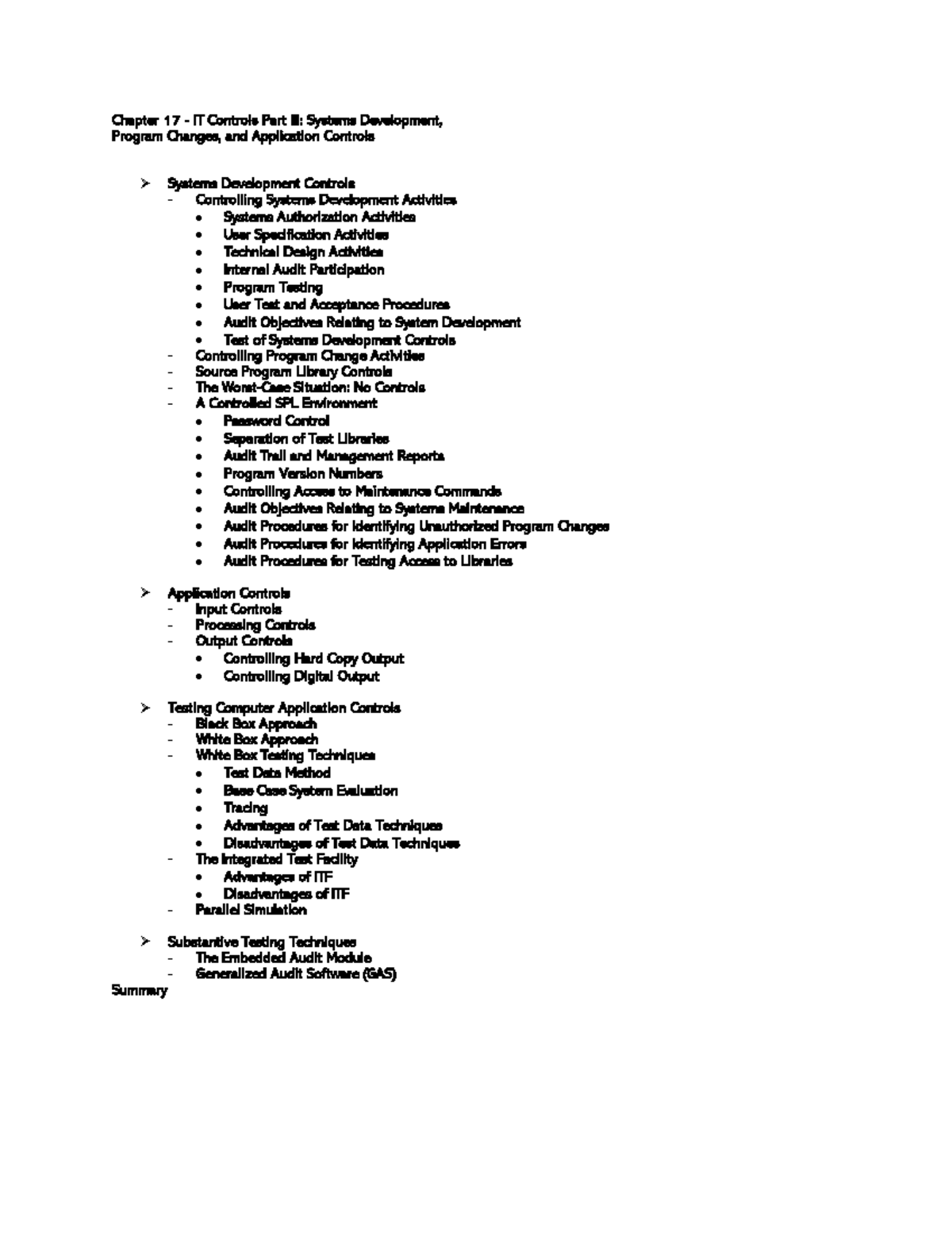 Outline - ais - Chapter 17 - IT Controls Part III: Systems Development, Program Changes, and ...