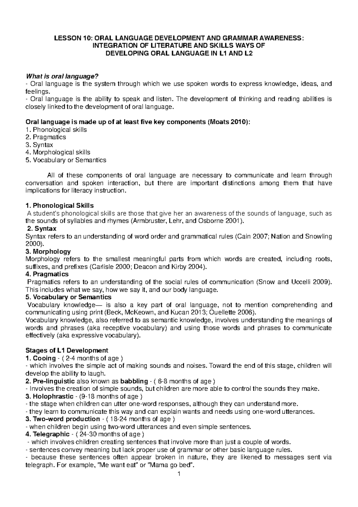 Lesson 10: Oral Language Development & Grammar Awareness Strategies ...