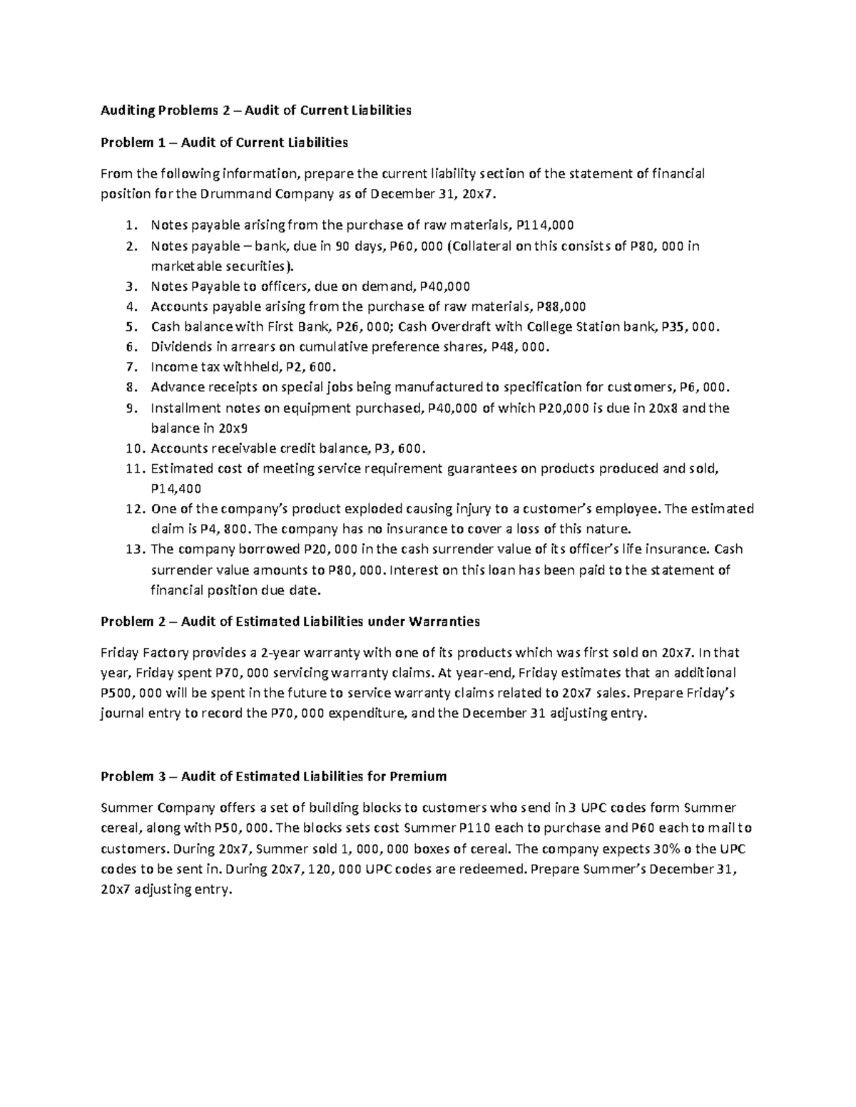 Aud-Prob Week 1: Audit of Current Liabilities and Estimates - Studocu