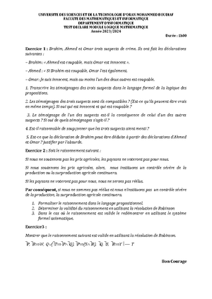 TD2 LOG - University USTO LOG L2 Informatique LMD - FACULTE DES ...