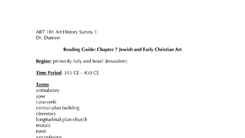 ART 101 Final Exam Reading Guide: Ch. 7 - Jewish & Early Christian Art ...