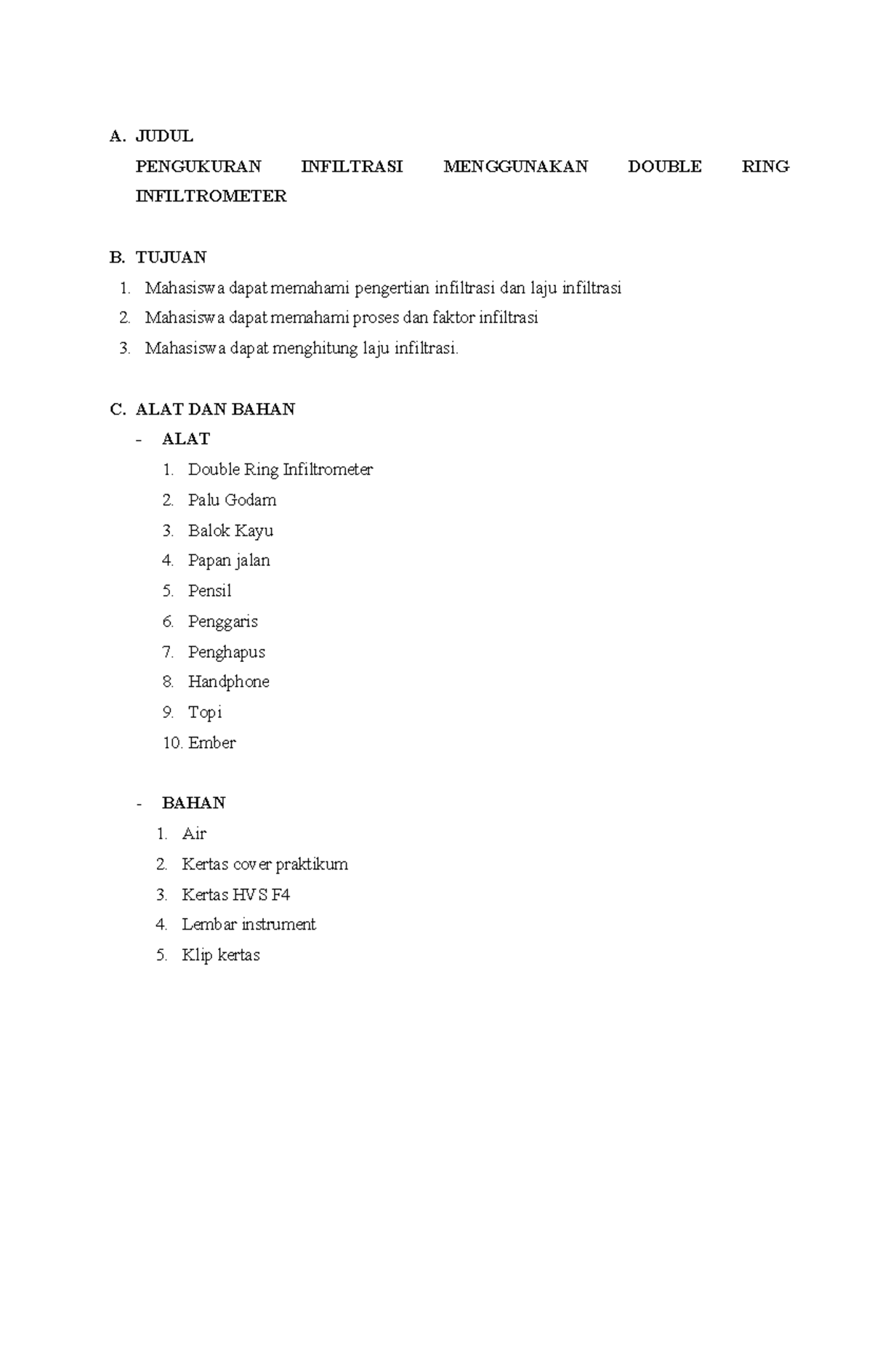 Pengukuran Laju Infiltrasi Tanah Pakai Double Ring Infiltrometer - Studocu