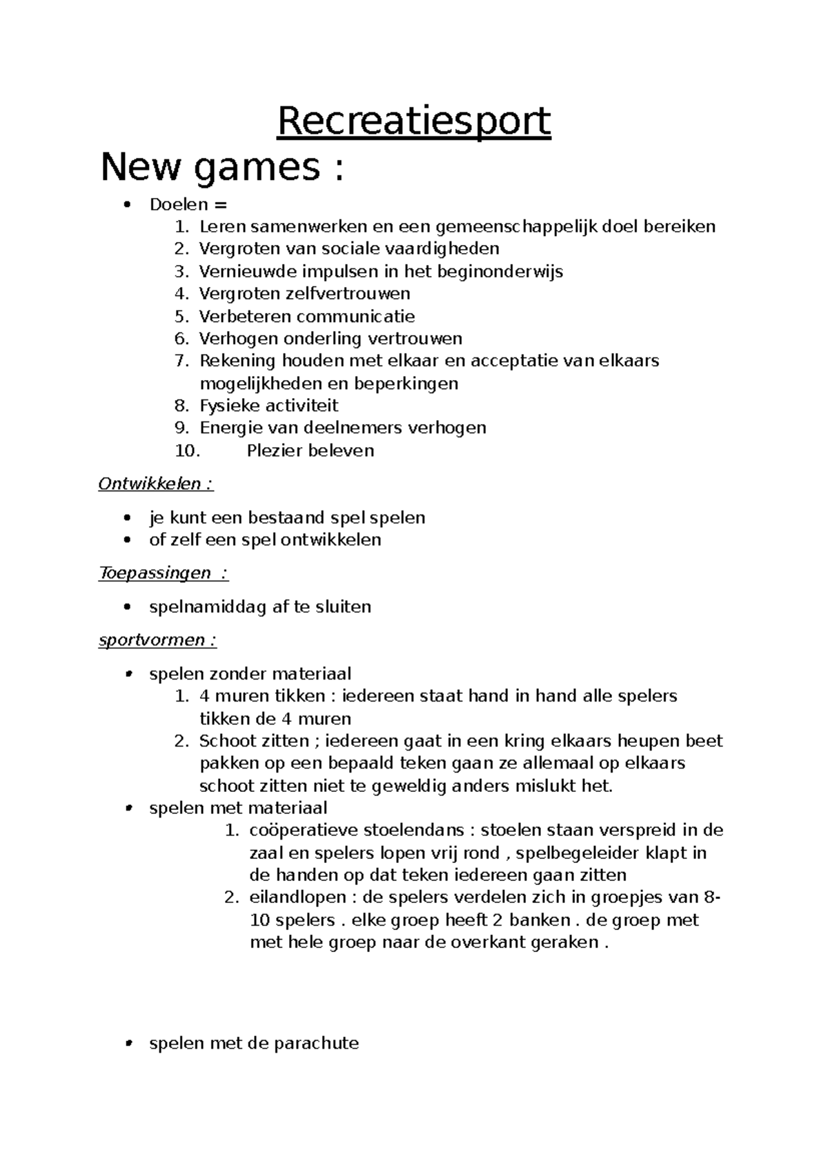 Recreatiesport Samenvatting: Spelletjes en Teambuilding Activiteiten ...