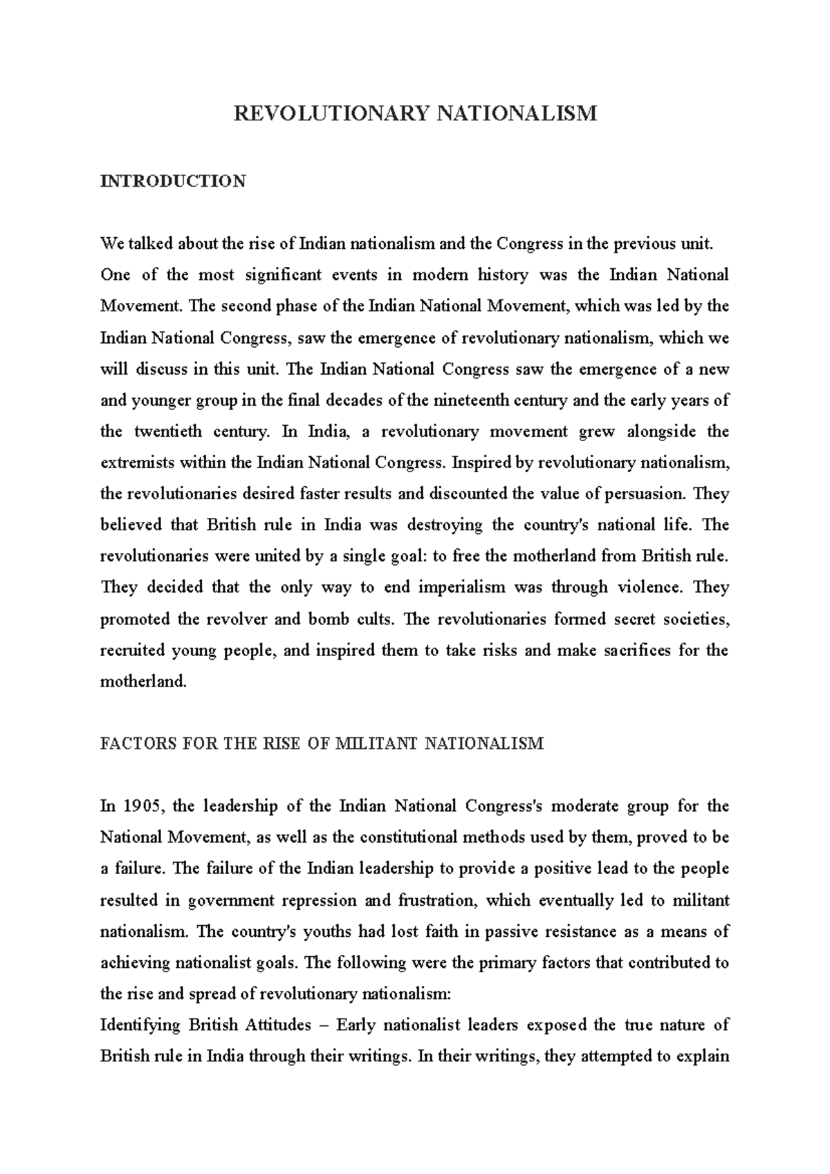 Revolutionary Nationalism in Indian Independence Movement (HIST 202 ...