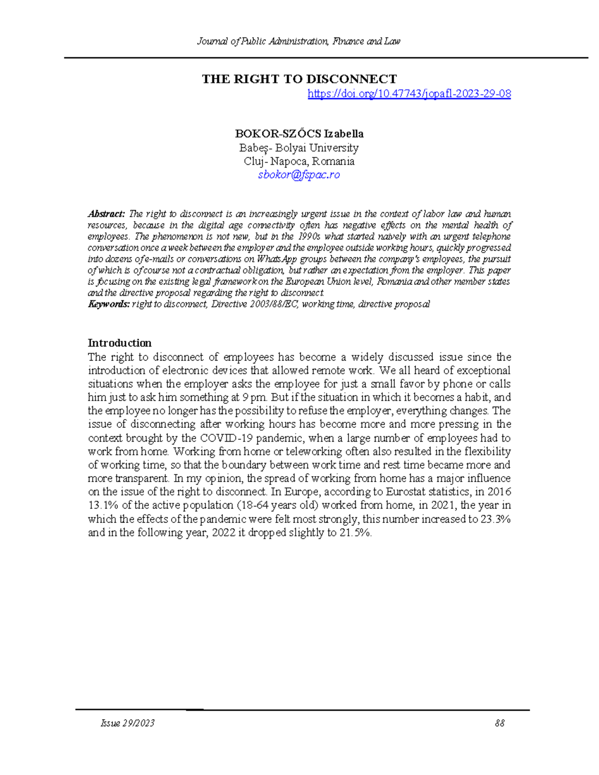 The Right to Disconnect: Analyzing EU and Romanian Labor Law ...