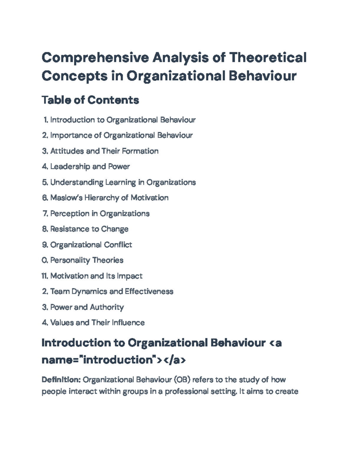 Comprehensive Overview of OB Concepts: Key Theories & Applications - Studocu