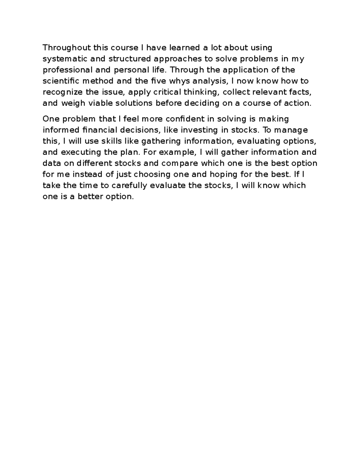 SCI201 Week 11 Reflection: Applying Systematic Problem Solving - Studocu