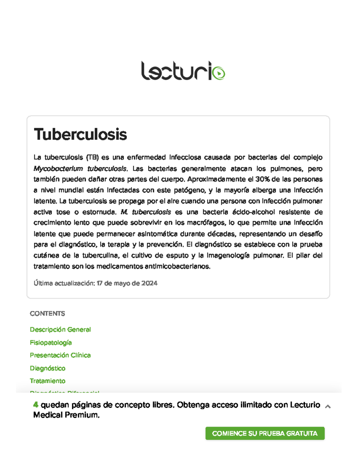 Tuberculosis: Anatomía, Diagnóstico y Tratamiento - Lecturio - Studocu