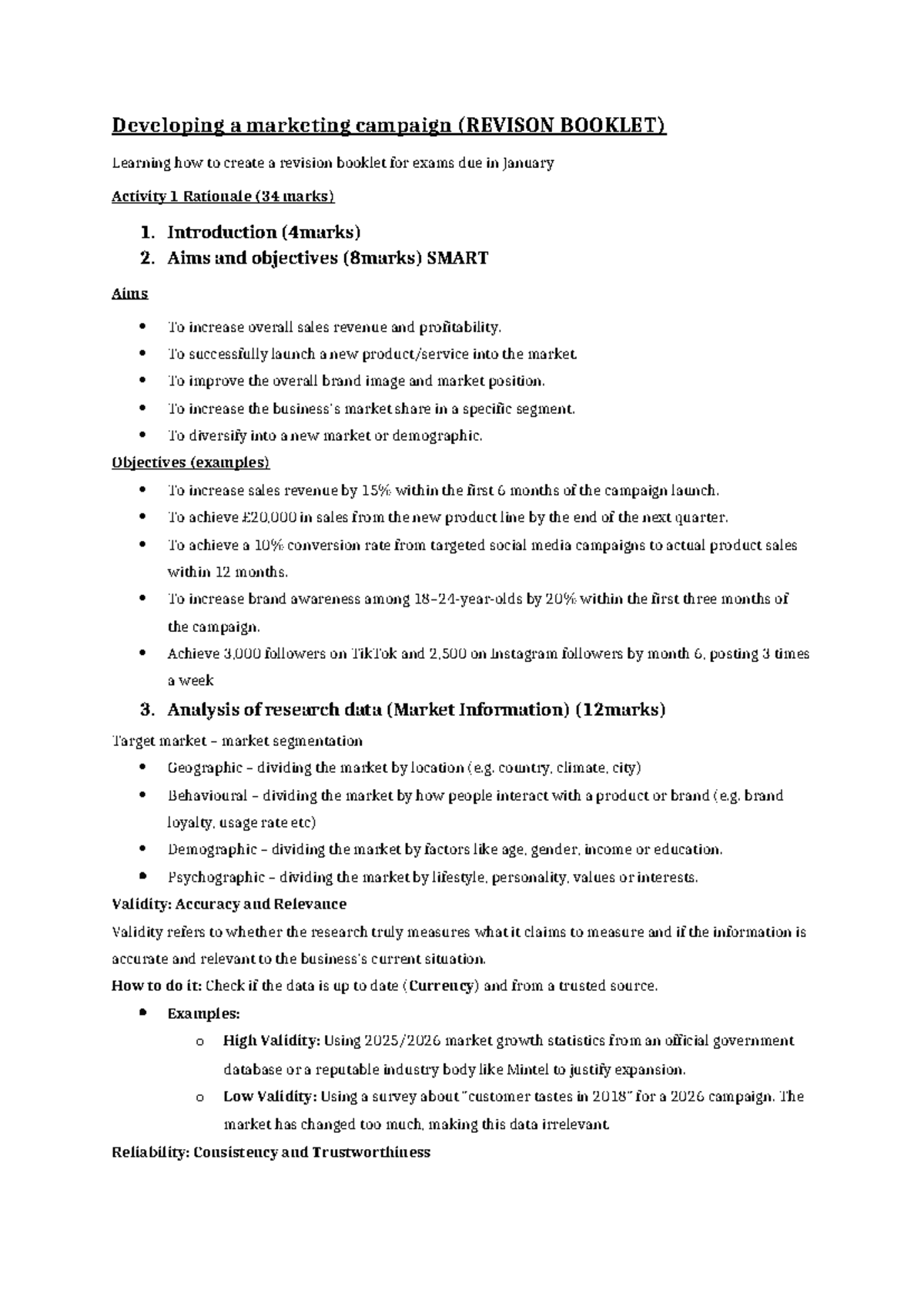 Developing a Marketing Campaign Revision Booklet (MKT 101) - Studocu