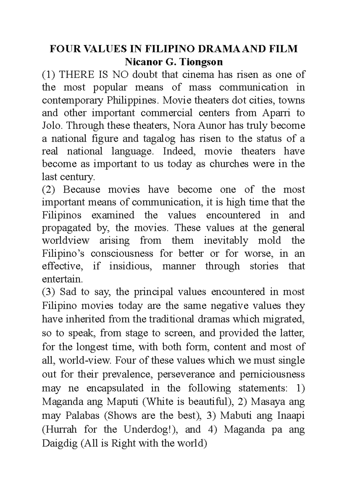 FOUR Key Values in Filipino Drama & Film: Insights from EAPP Activity ...