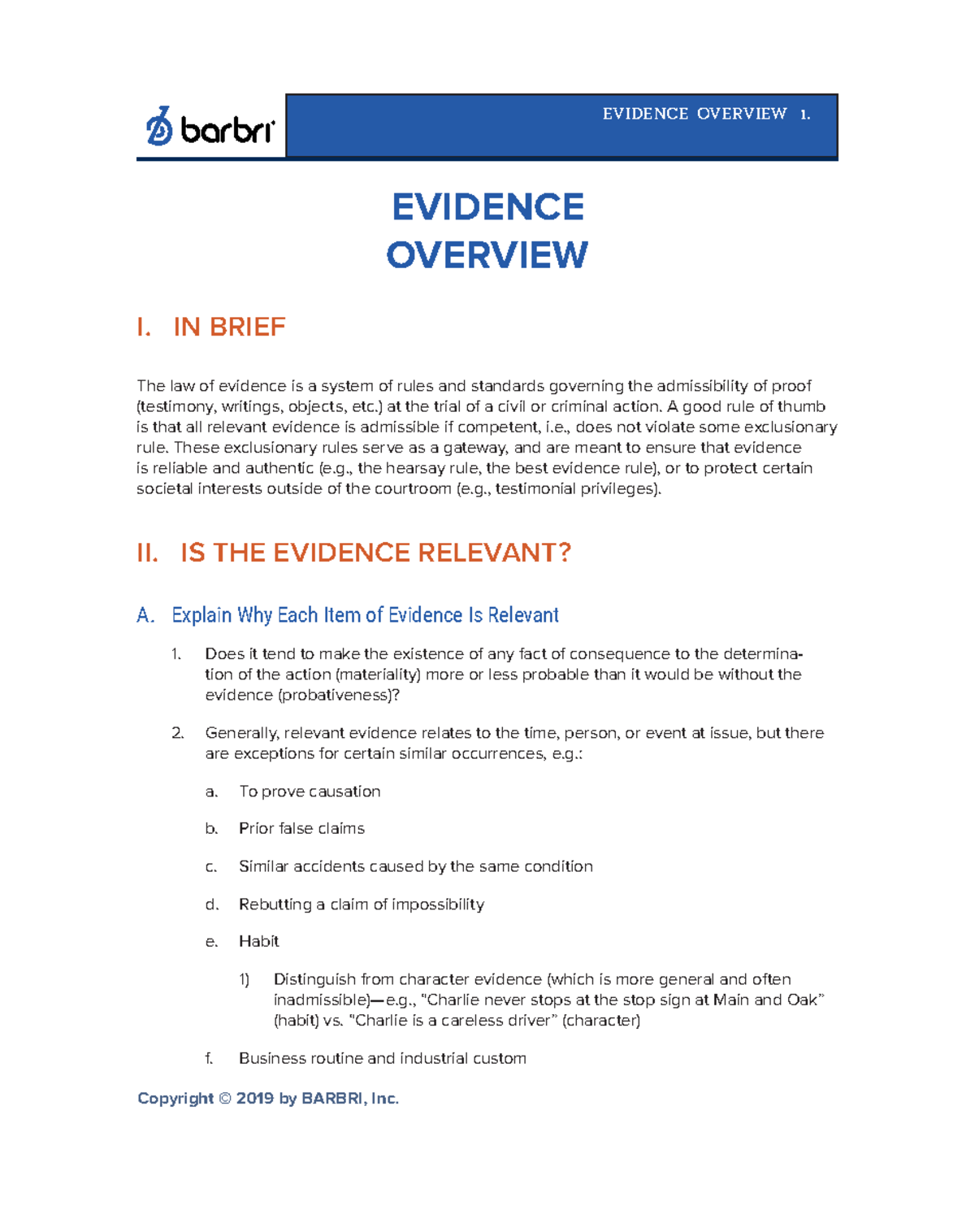 Full class Evidence Overview - EVIDENCE OVERVIEW 1. EVIDENCE OVERVIEW I ...