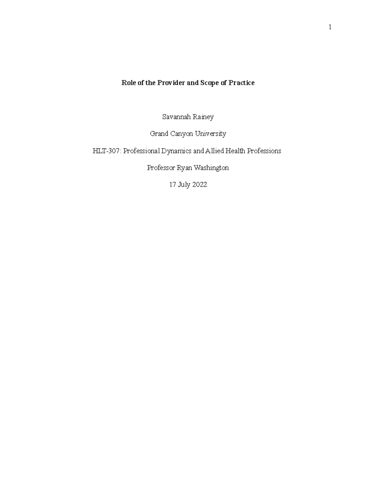 HLT-307: Provider Roles & Scope of Practice in Allied Health ...