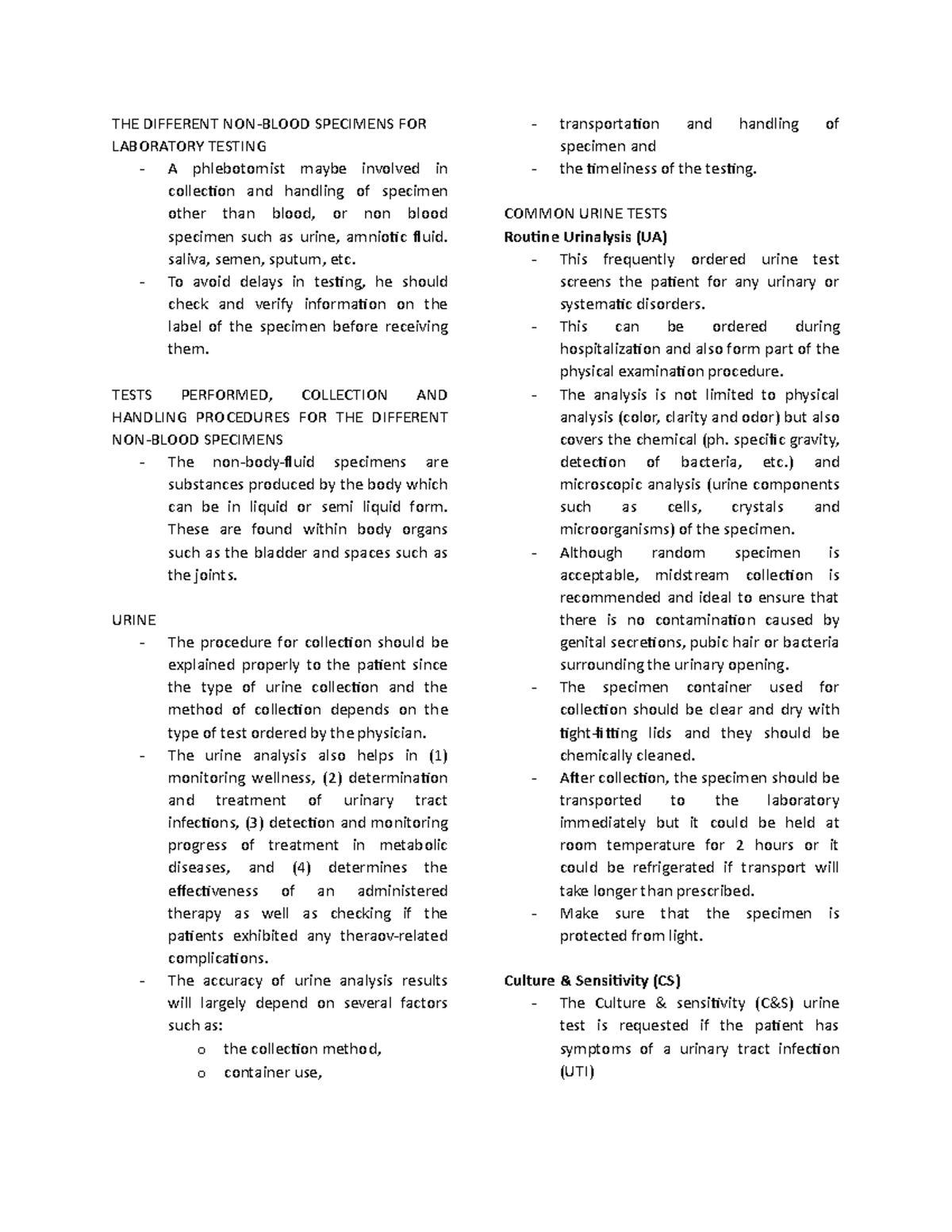 Pmlsp LEC Finals - Understanding Non-Blood Specimens for Lab Tests ...