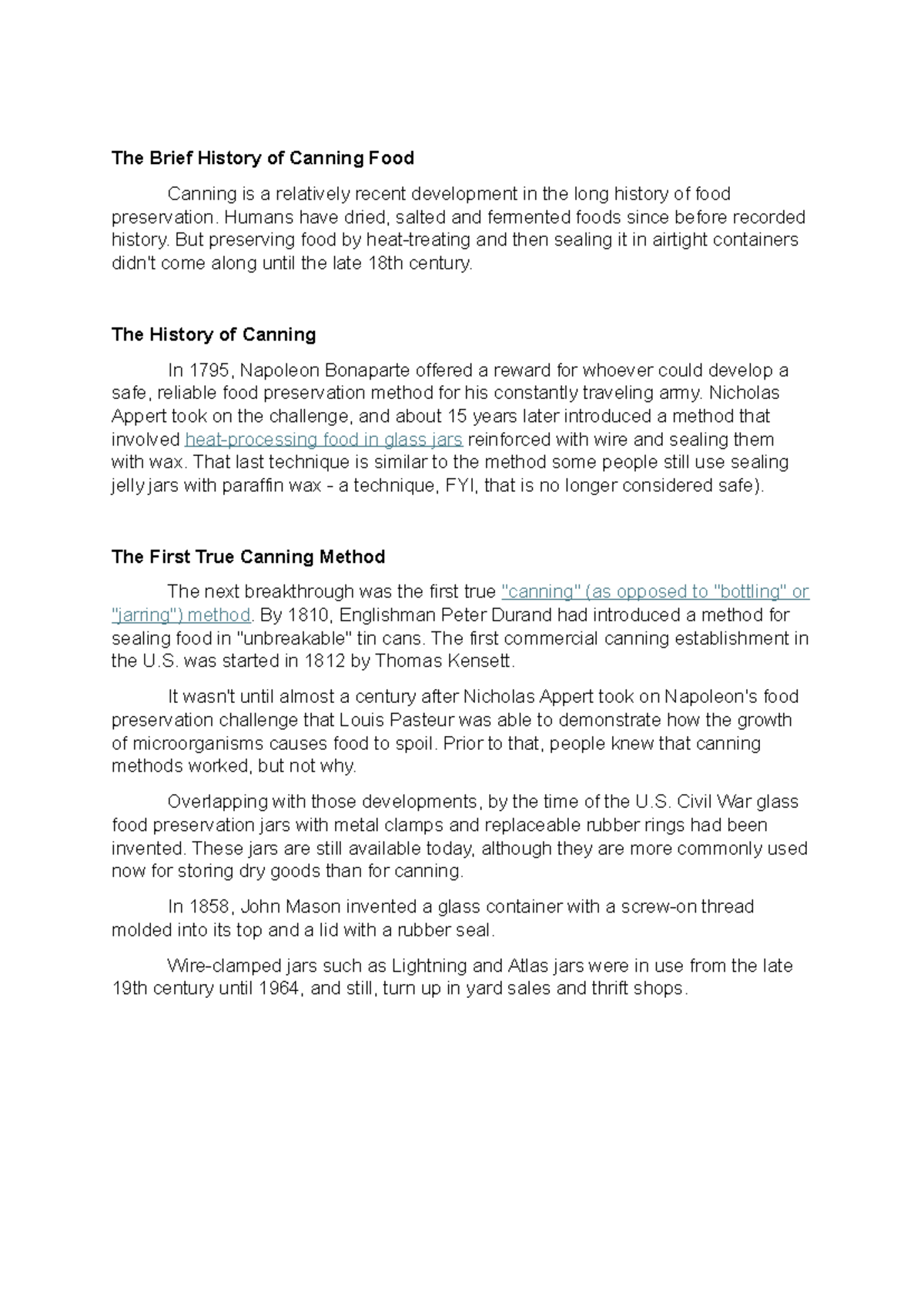 AGRI-Fisheries: A Brief History of Food Canning Techniques - Studocu