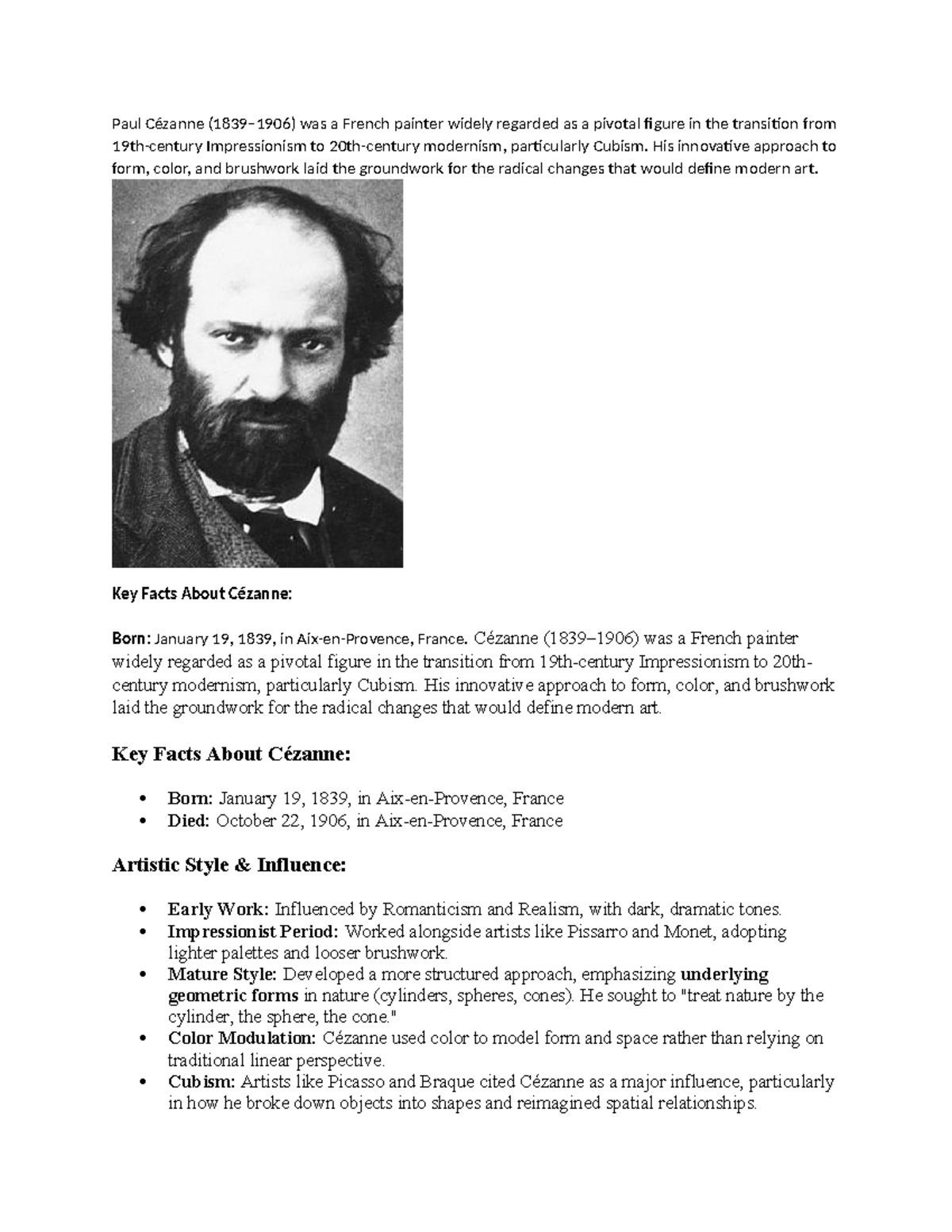 Paul Cezanne Facts