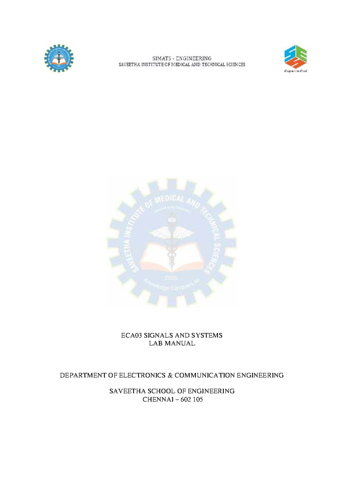 ECA03 Signals and Systems Lab Manual: Experiment Overview and ...
