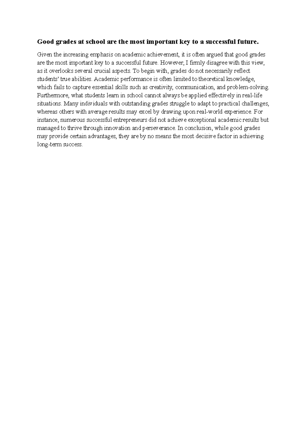 Good Grades vs. True Success: A Critical Analysis of Academic Value ...