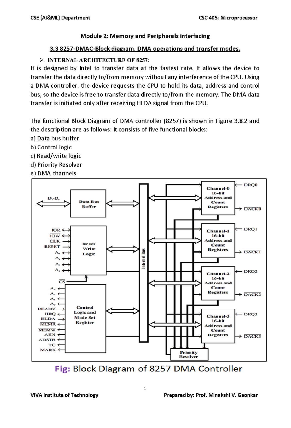 CSE Department CSC 405: Microprocessor Module 2 - DMA Operations and ...