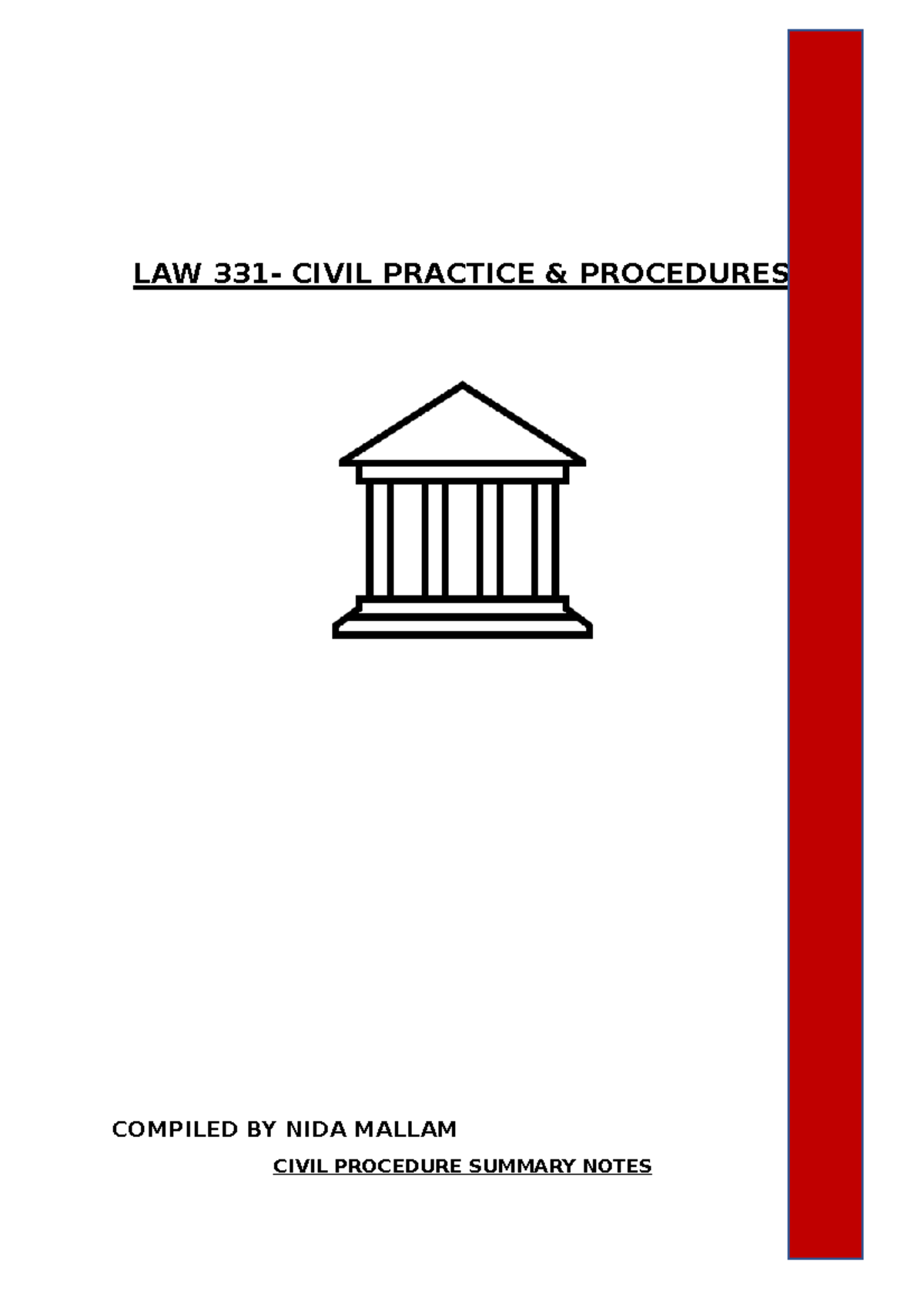 LAW 331 - Civil Procedure Summary Notes by Nida Mallam - Studocu