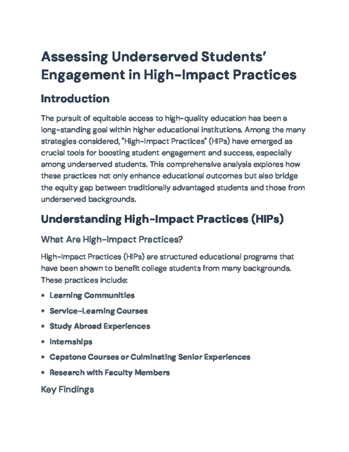 Assessing Engagement of Underserved Students in High-Impact Practices ...
